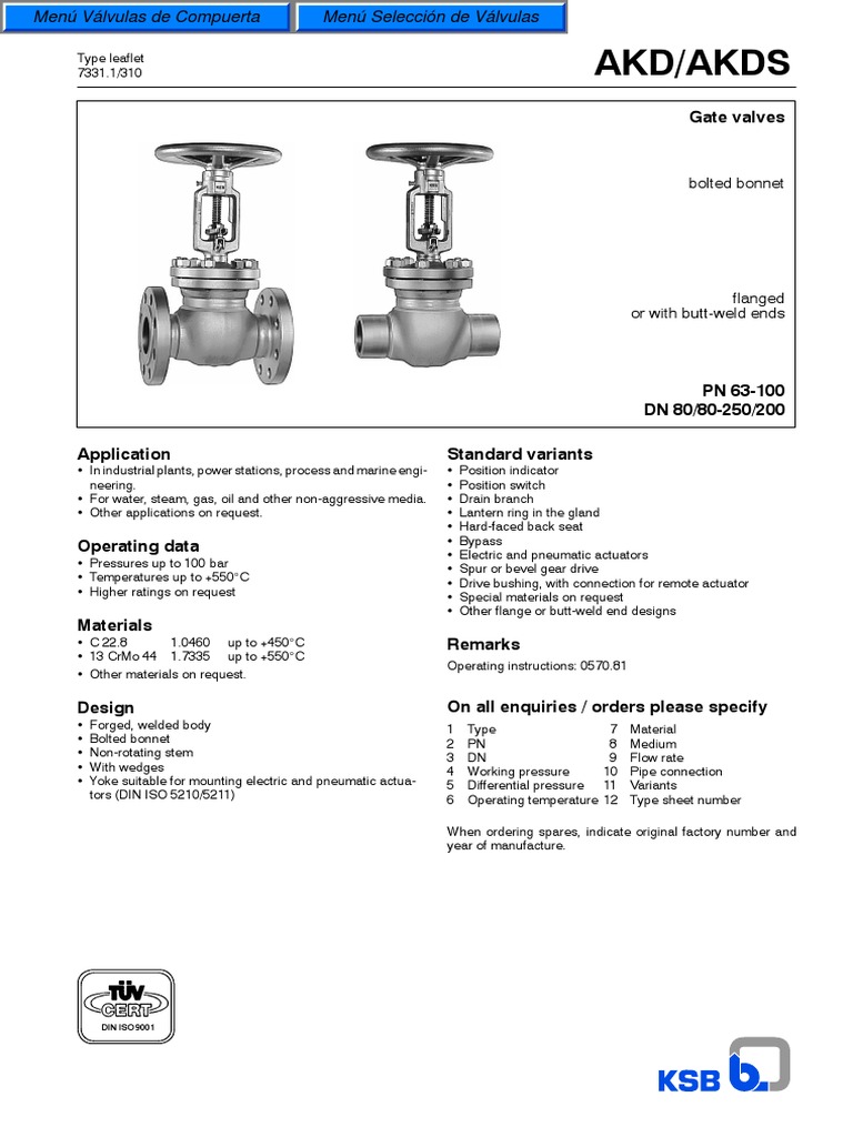 Akd/Akds: Gate Valves | PDF | Valve | Gas Technologies