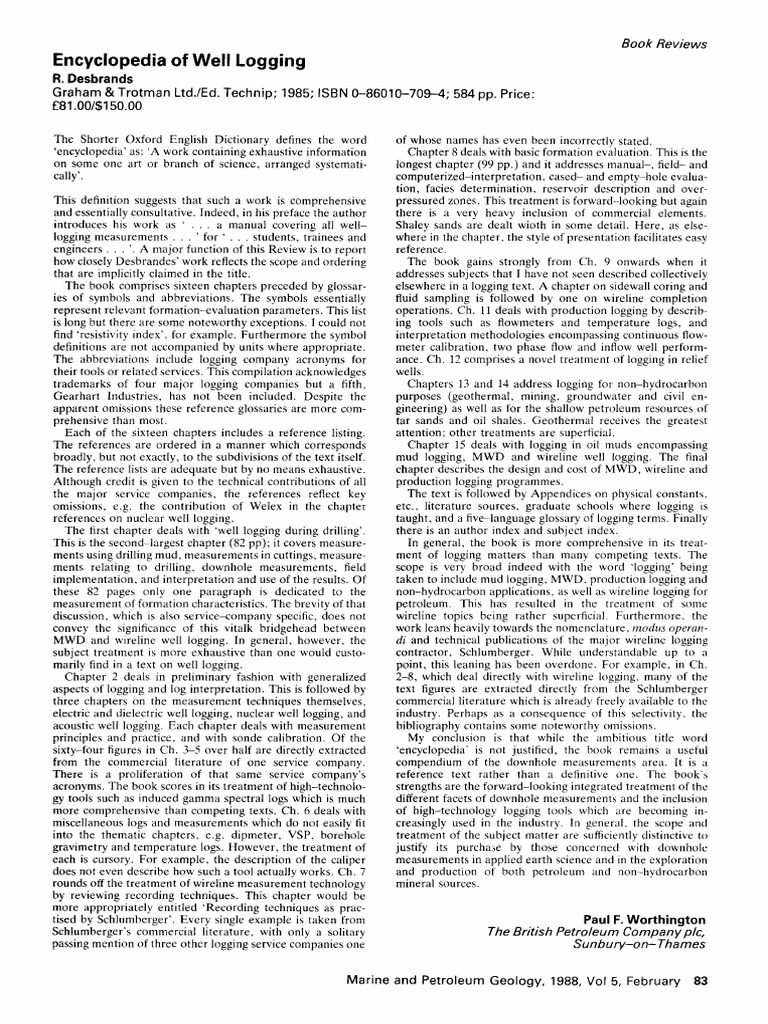 Encyclopedia of Oil - Well Logging | PDF