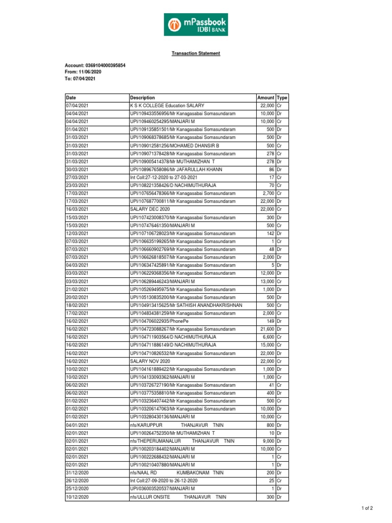 352 Idbi Statement | PDF