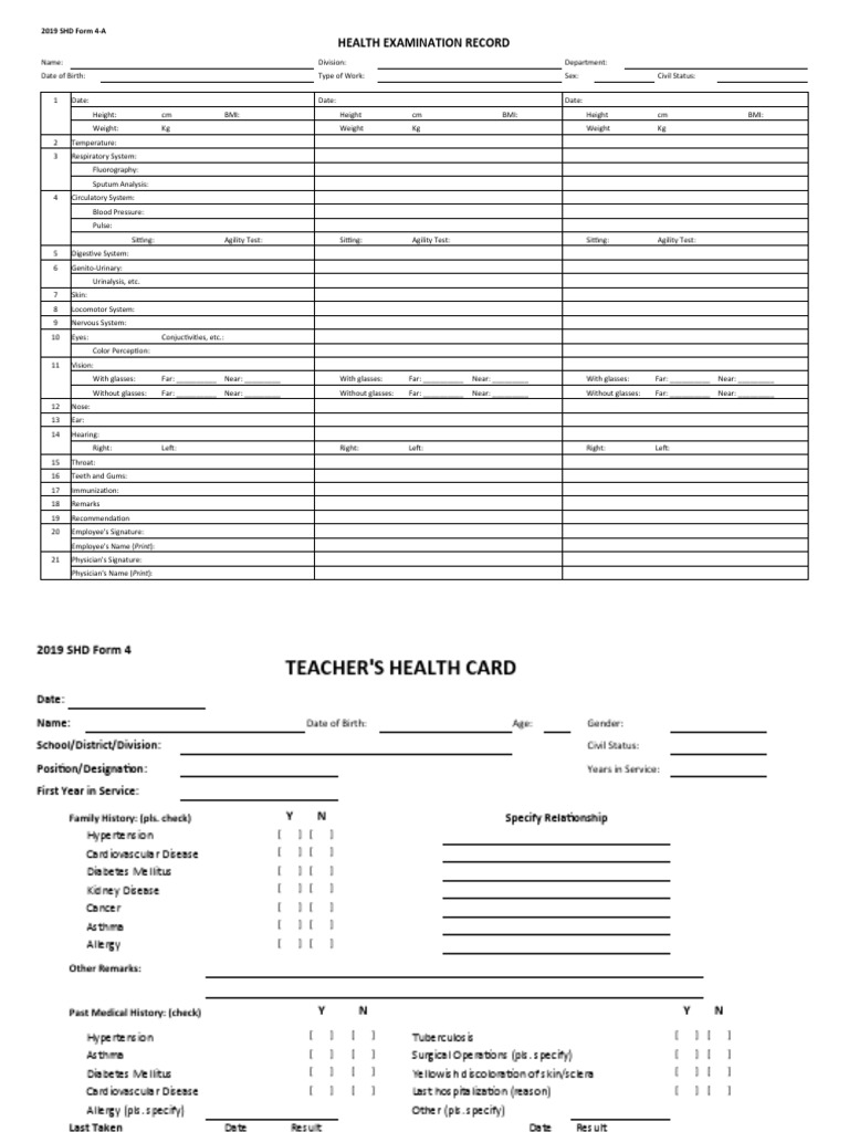 Health Examination Record: 2019 SHD Form 4-A | PDF | Hypertension ...