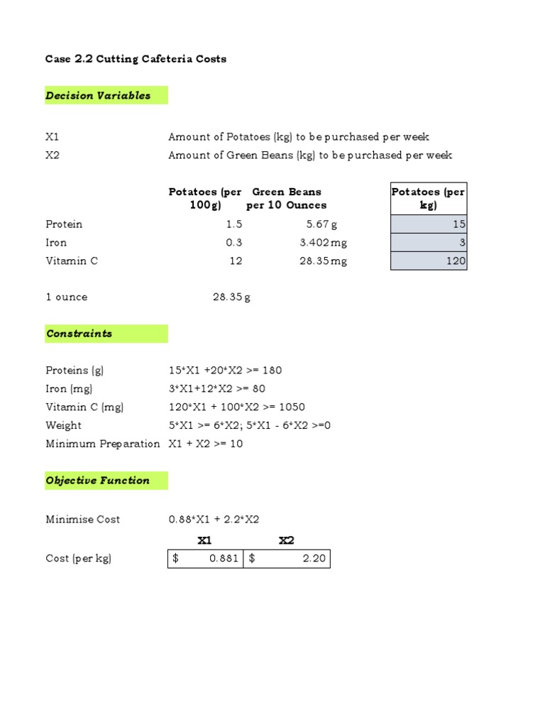 Case 2.2 Cutting Cafeteria Costs Book | PDF | Potato | Vitamin C
