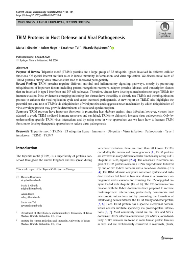 TRIM Proteins: Versatile Regulators of Host Immunity and Viral ...
