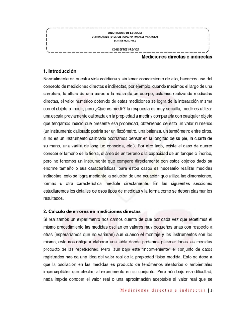 Mediciones Directas e Indirectas | PDF | Medición | Desviación Estándar