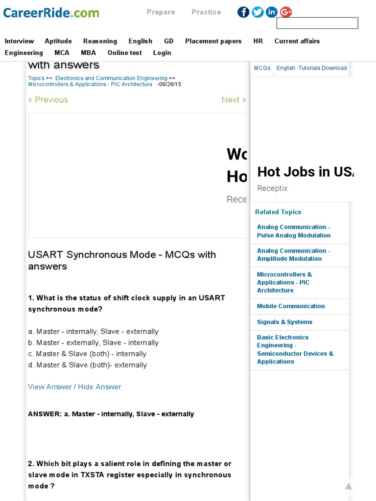 USART Synchronous Mode - MCQs With Answers | PDF | Information And ...