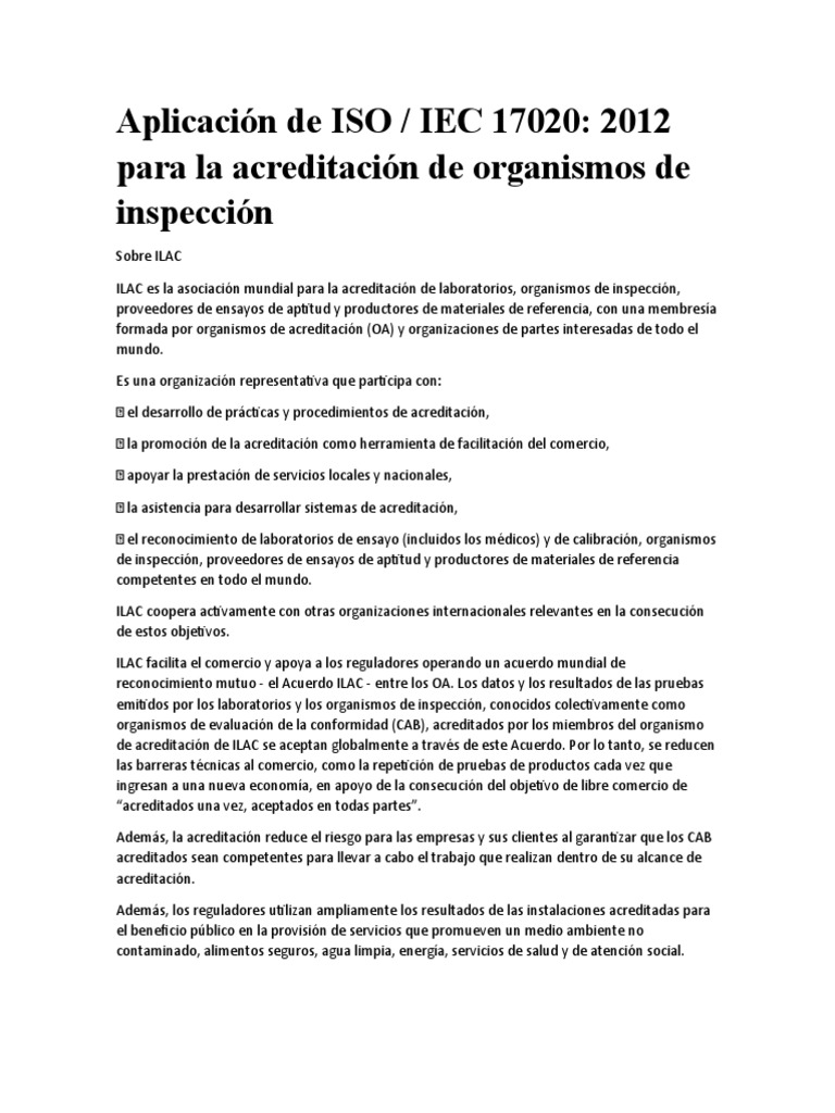 Aplicación de ISO IEC 17020 2012 para La Acreditación de Organismos de Inspección | PDF ...