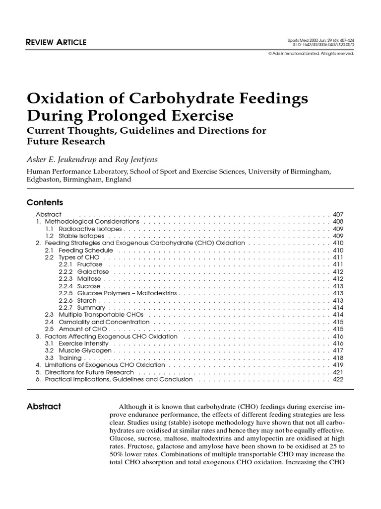 Oxidation of Carbohydrate Feedings During Prolonged Exercise | PDF ...
