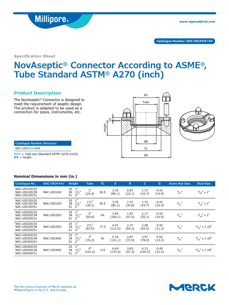 Novaseptic Connector According To Asme, Tube Standard Astm A270 (Inch ...