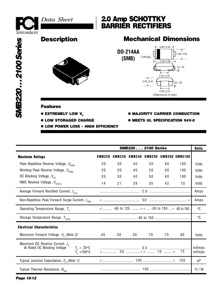 Description Mechanical Dimensions: 2.0 Amp Schottky Barrier Rectifiers ...
