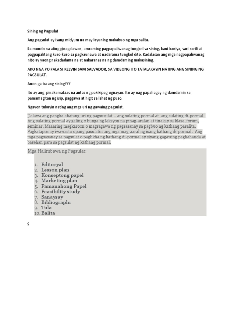 Sining NG Pagsulat | PDF