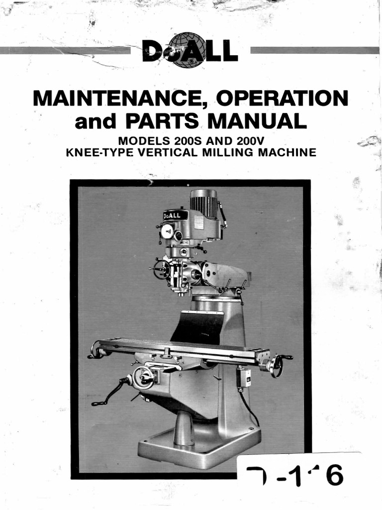 D-116sb DoAll 200S, 200V, Knee Type Milling Machine Operations ...
