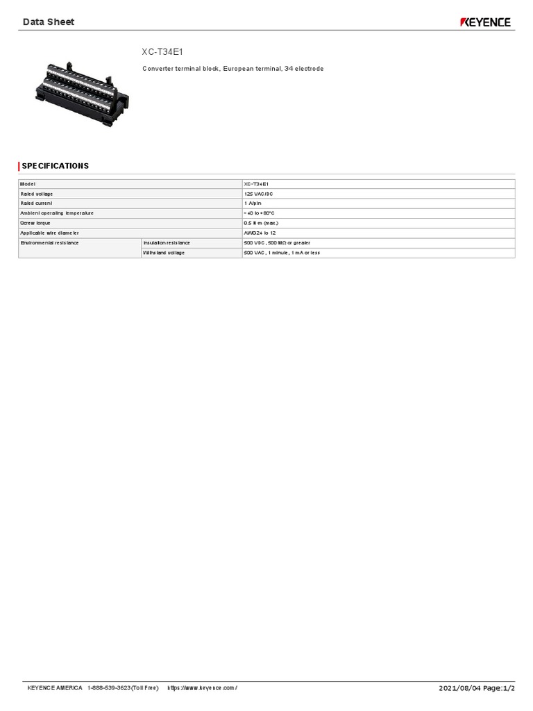 34-Pin European Terminal Block Data Sheet | PDF