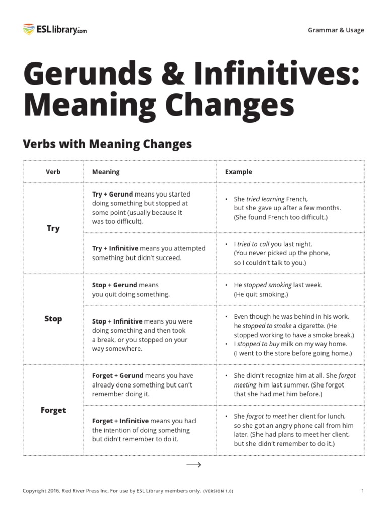 Gerunds & Infinitives: Meaning Changes | PDF | Semantic Units | Linguistics
