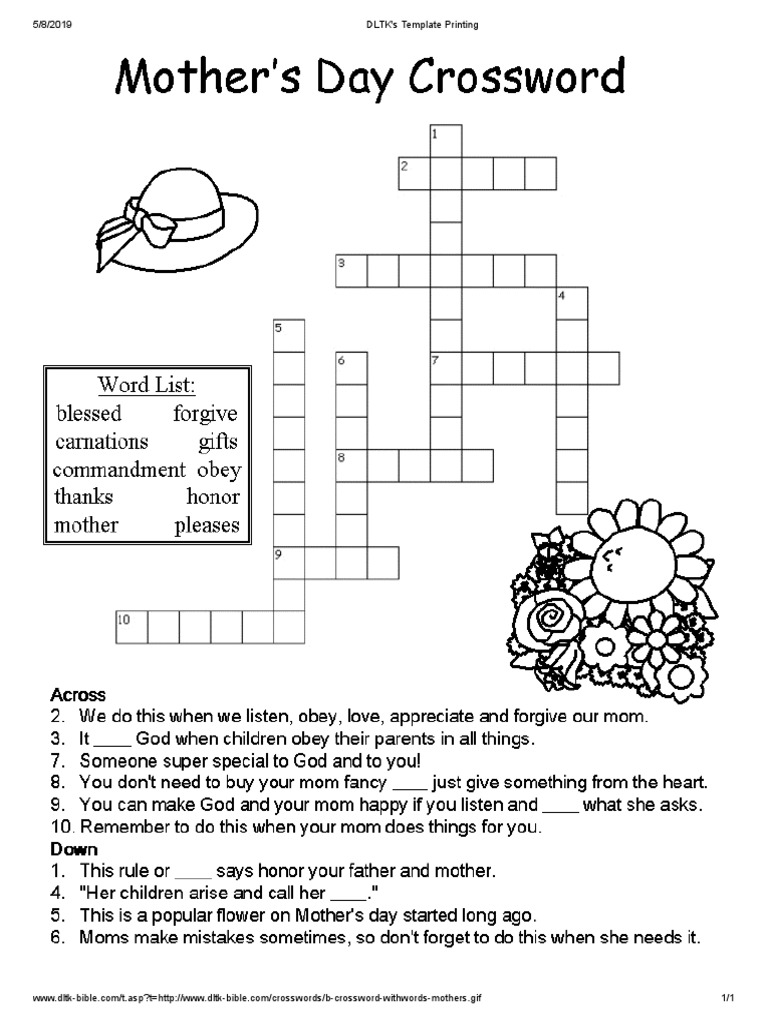 Mother's Day Crosswrod With Key | PDF | Computers