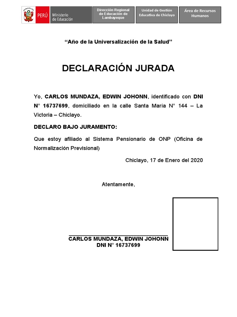 Declaración Jurada - Onp | PDF | Ciencias sociales | Salud y bienestar