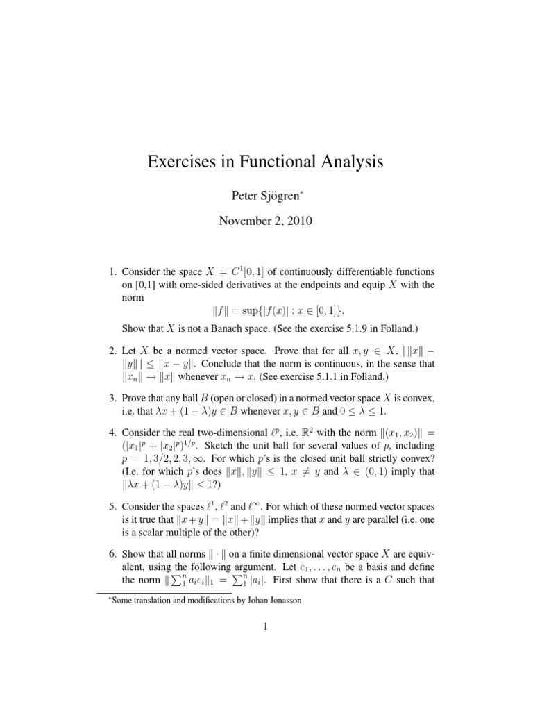 Exercises in Functional Analysis: Peter SJ Ogren November 2, 2010 | PDF ...