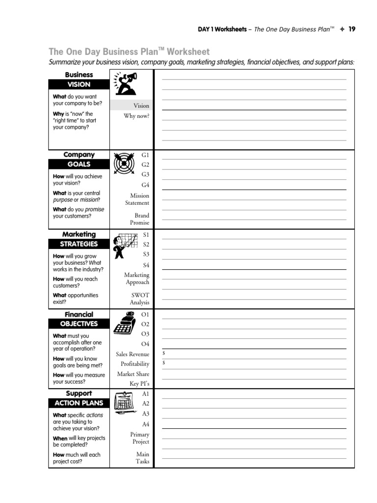The One Day Business Plan Worksheet | PDF | Business | Finance & Money ...