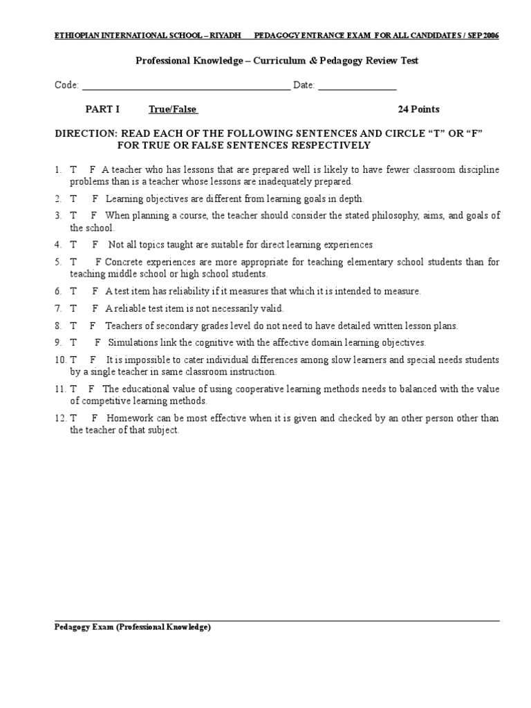 Pedagogy Professional Knowledge | PDF | Teachers | Test (Assessment)