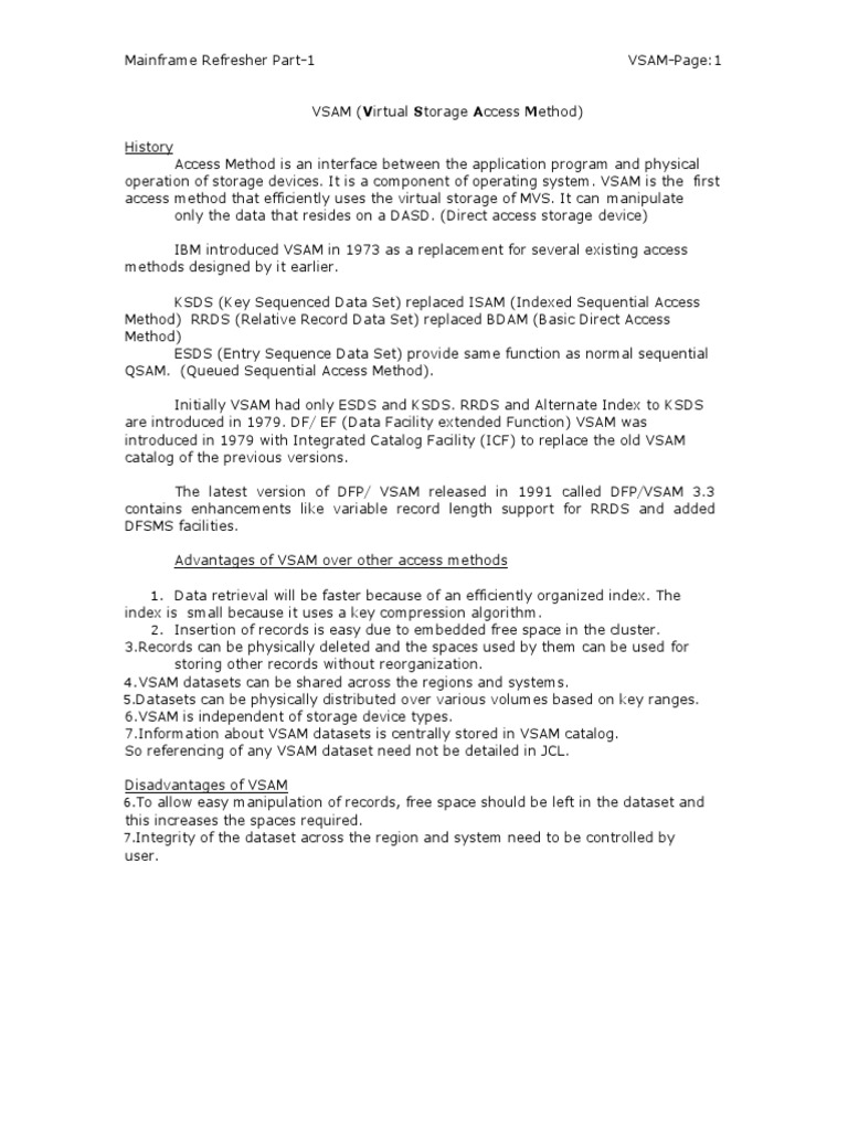 VSAM For Mainframes | PDF | Operating System Families | Computer ...