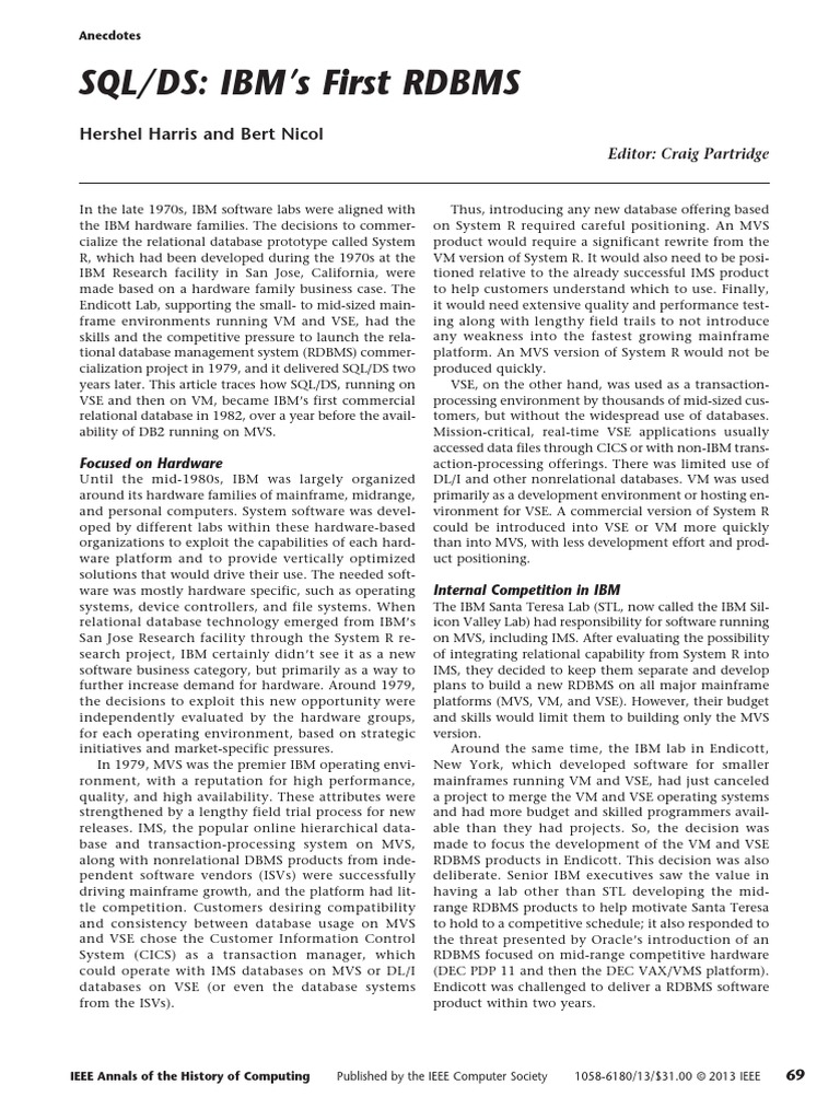 SQL/DS: IBM's First RDBMS | PDF | Databases | Sql