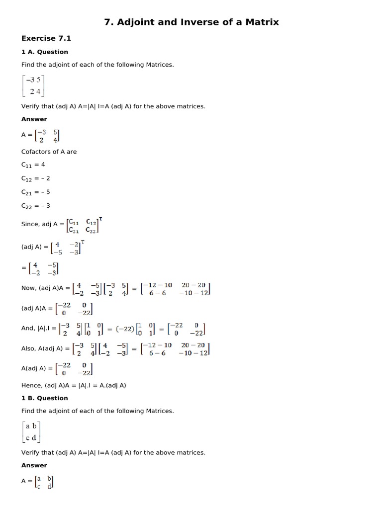 Adjoint and Inverse of 2x2 Matrices | PDF | Matrix (Mathematics ...