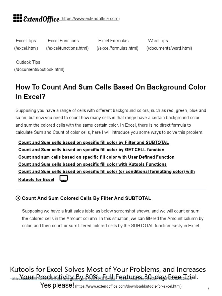 How To Count and Sum Cells Based On Background Color in Excel | PDF ...