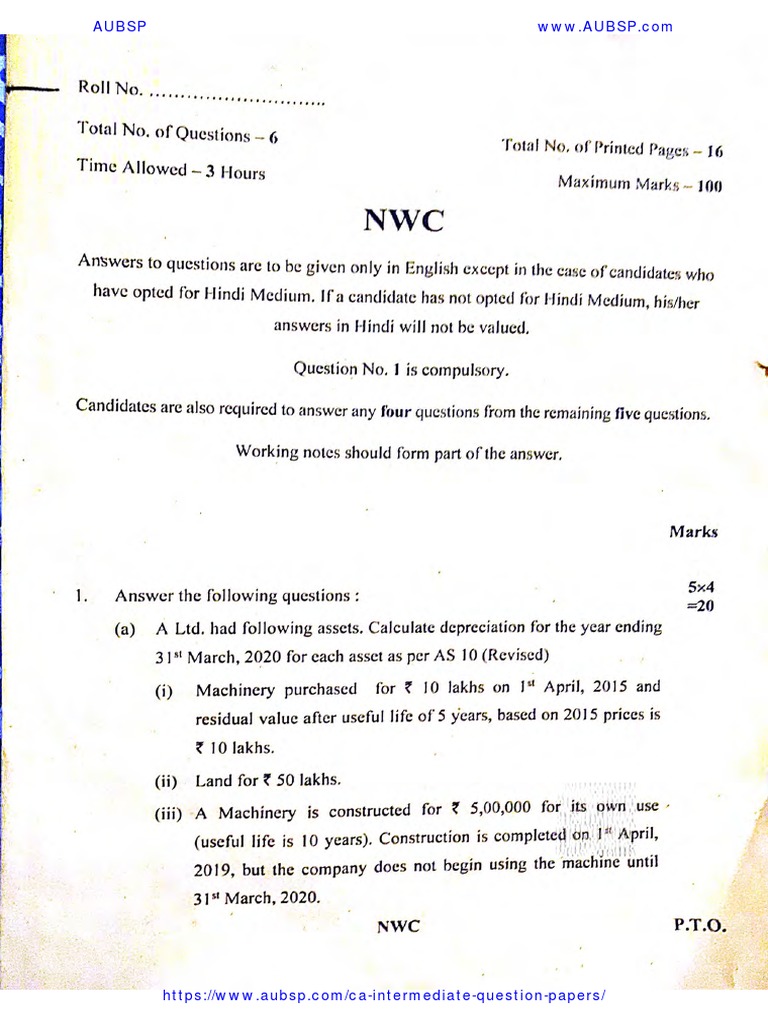 CA Inter Accounts Question Papers | PDF