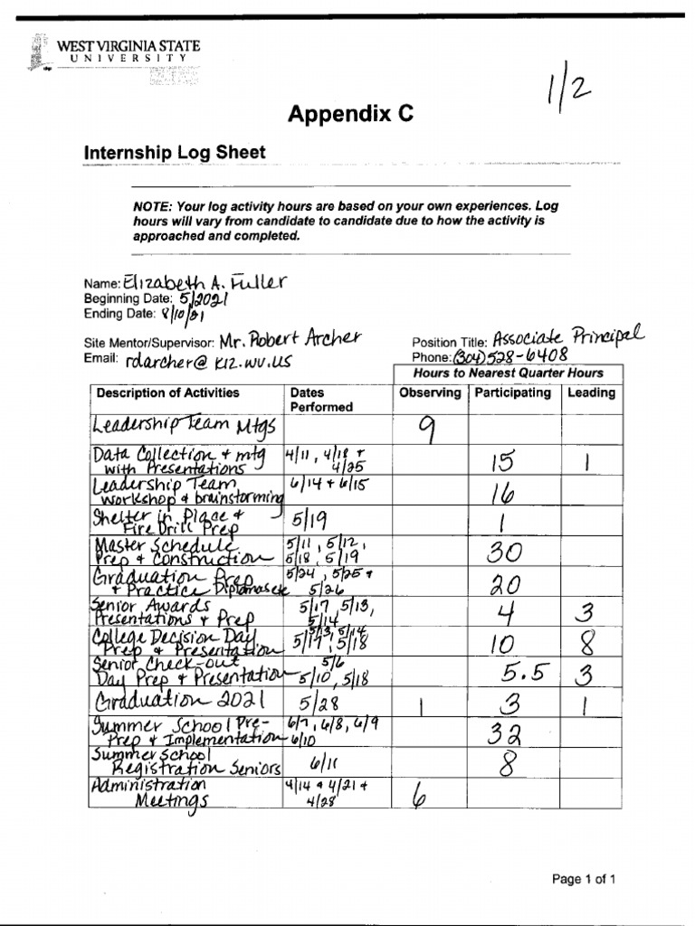 Internship Hours Log | PDF