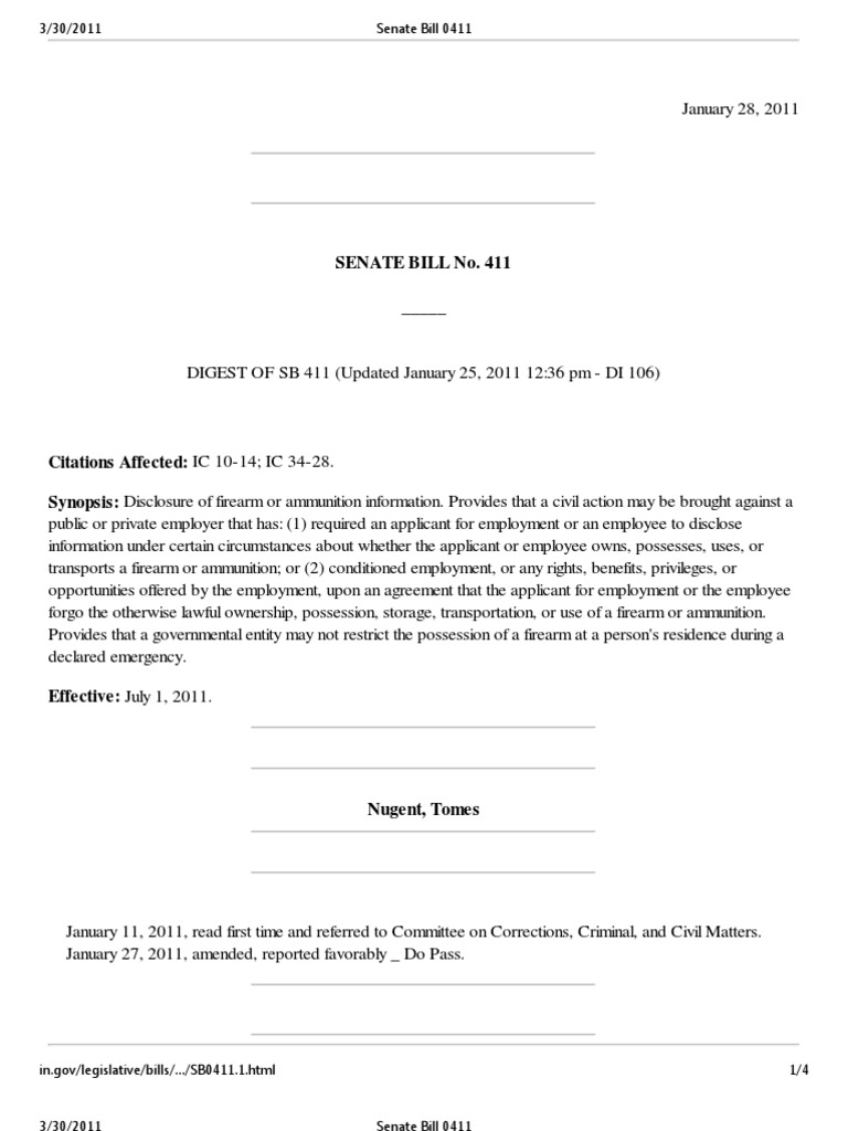 Indiana Senate Bill 411 | PDF | Bill (Law) | Employment