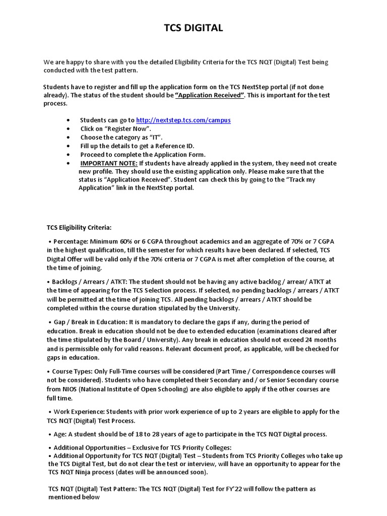 TCS Digital - Details | PDF