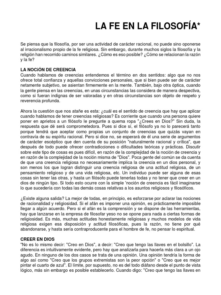 La Fe en La Filosofía | PDF | Fe | Razón