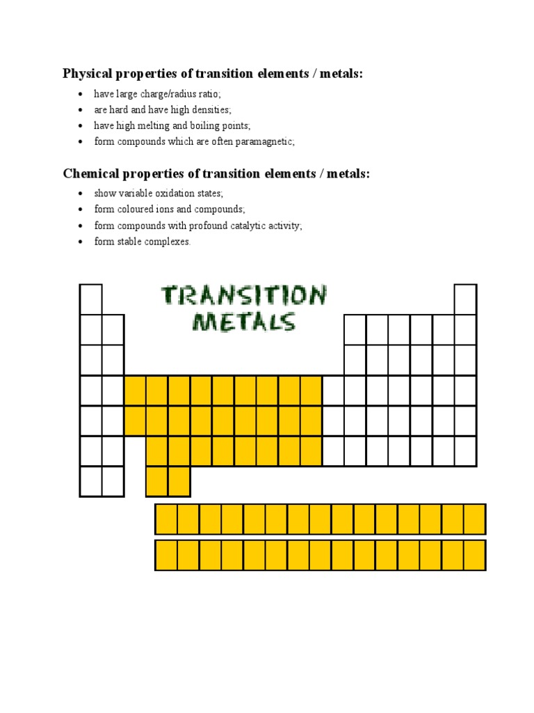 Physical Properties of Transition Elements / Metals | PDF