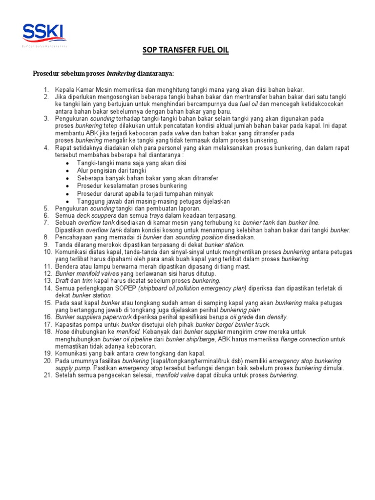 Sop Bunker | PDF
