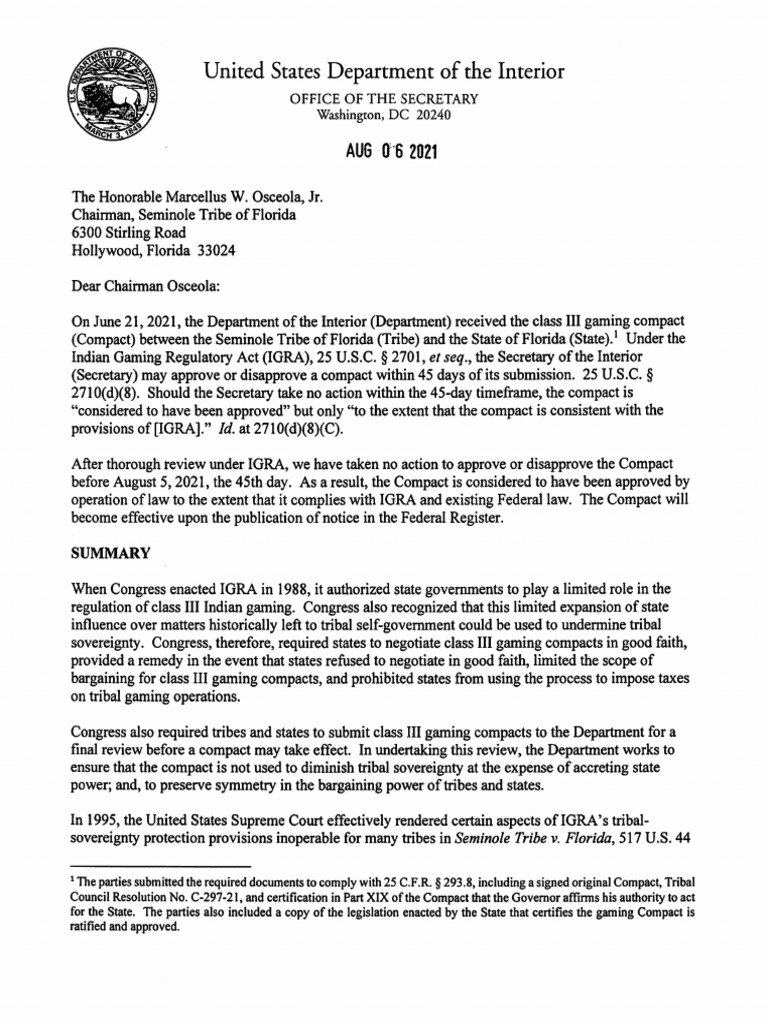 Decision On Seminole Compact | PDF | Justice | Crime & Violence