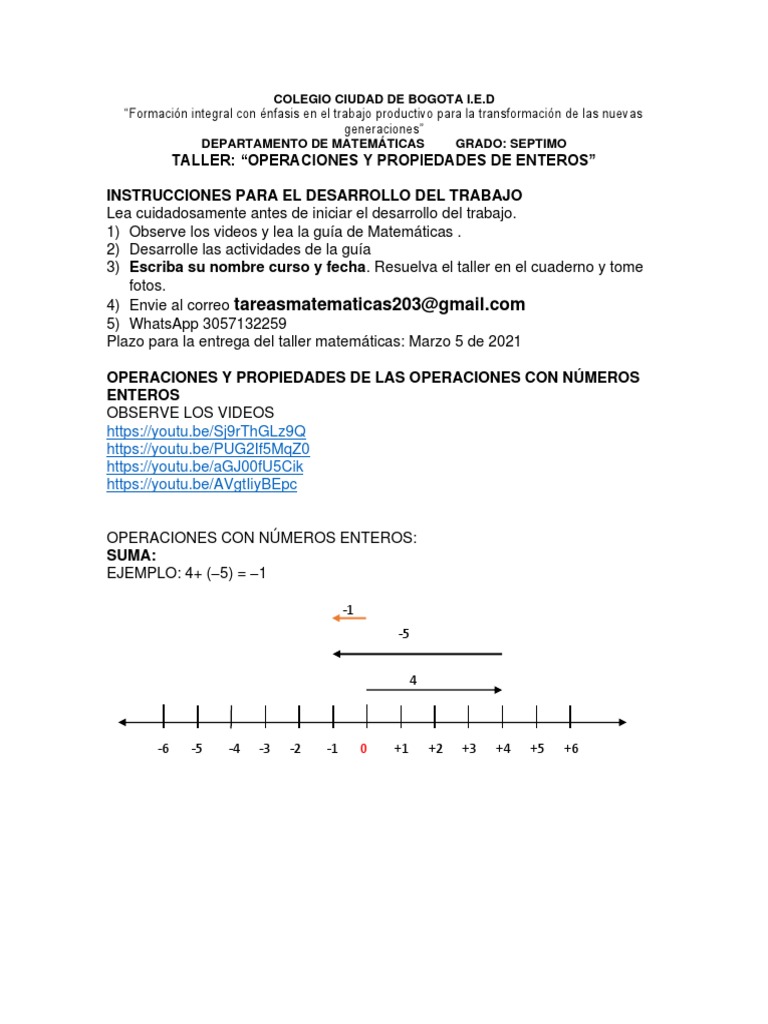 Taller de Operaciones con Números Enteros | PDF | Entero | Multiplicación