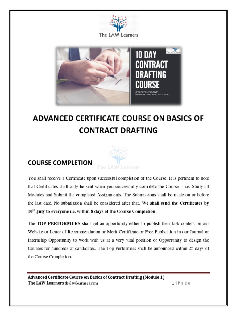 Advanced Certificate Course On Basics of Contract Drafting | PDF ...
