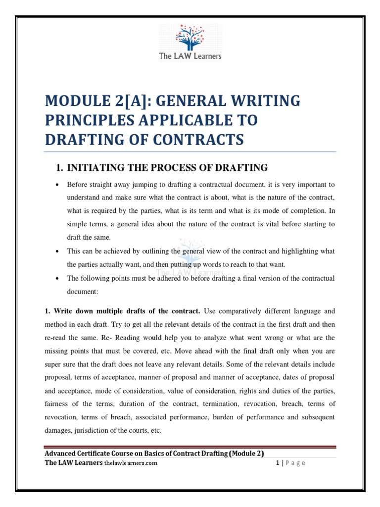 Module 2 (A) : General Writing Principles Applicable To Drafting of Contracts | PDF | Damages ...