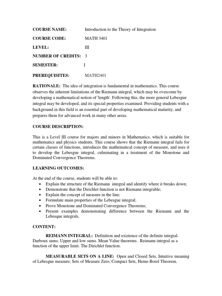 Math 3401 | PDF | Lebesgue Integration | Integral