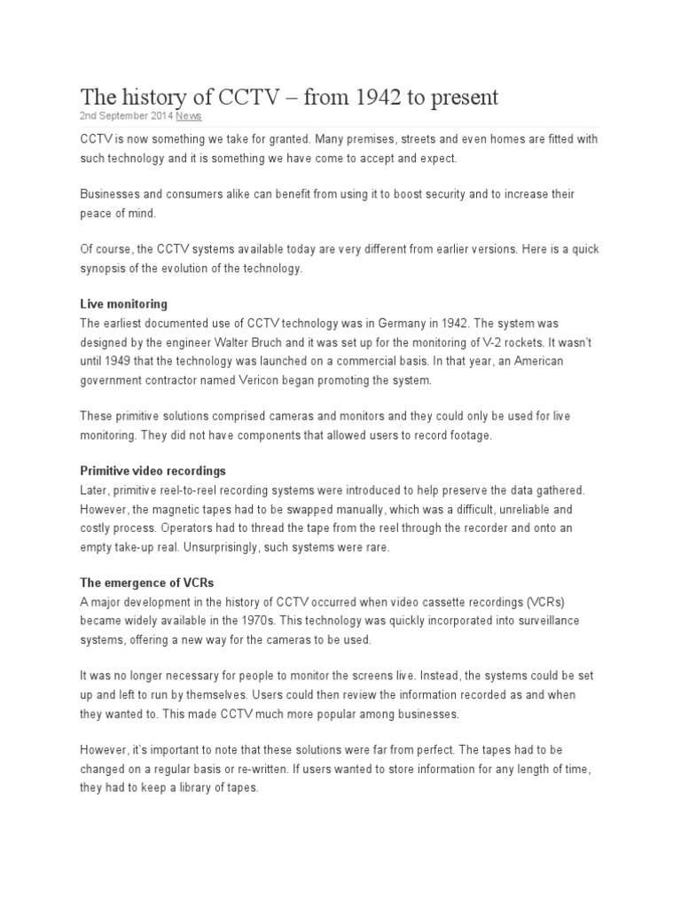 The History of CCTV | PDF | Closed Circuit Television | Digital Video ...