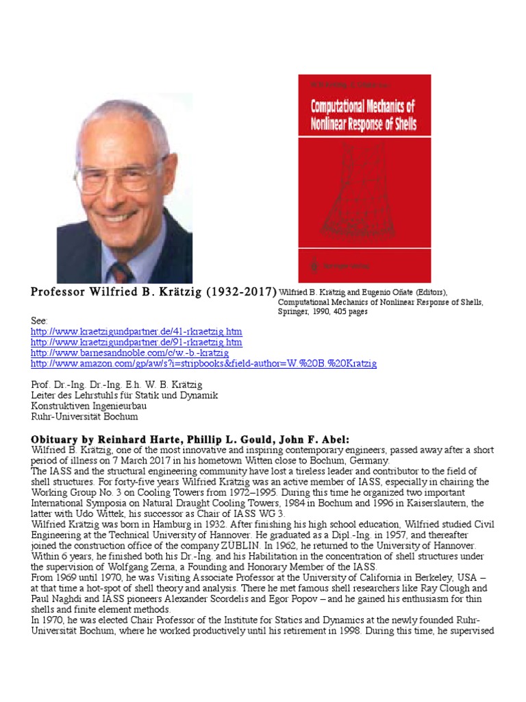 Professor Wilfried B. Krätzig (1932-2017) : Obituary by Reinhard Harte ...