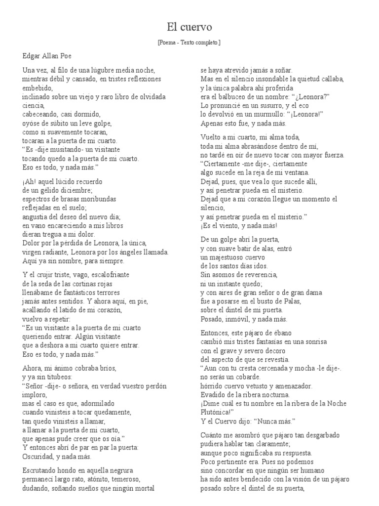 El Cuervo: Poema de Edgar Allan Poe | PDF | El Cuervo | Corvus (Género)