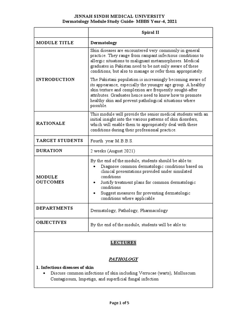 Dermatology Study Guide for MBBS Year-4 | PDF | Medicine | Diseases And ...