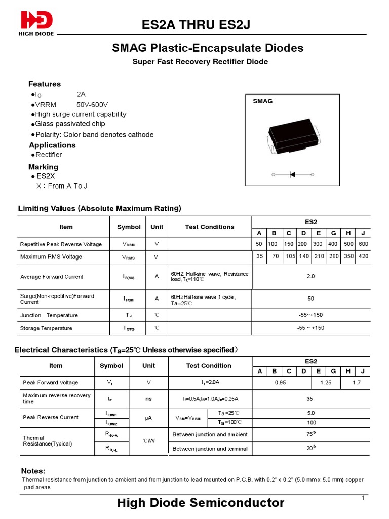 Es2A Thru Es2J: SMAG Plastic-Encapsulate Diodes | PDF | Diode | Rectifier