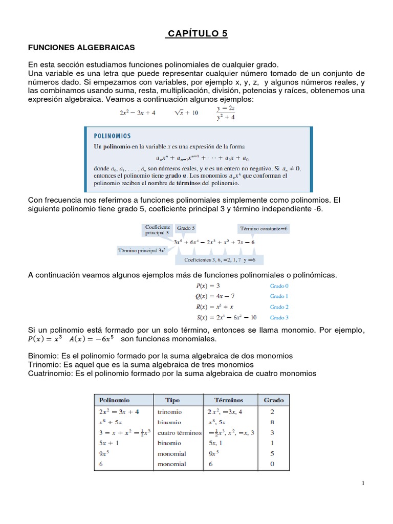 Capitulo 5 Funciones Algebraicas 2021 | PDF | Factorización | Asíntota