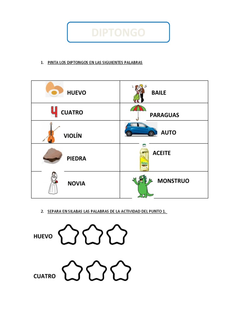 Actividades Interactivas de Diptongos | PDF