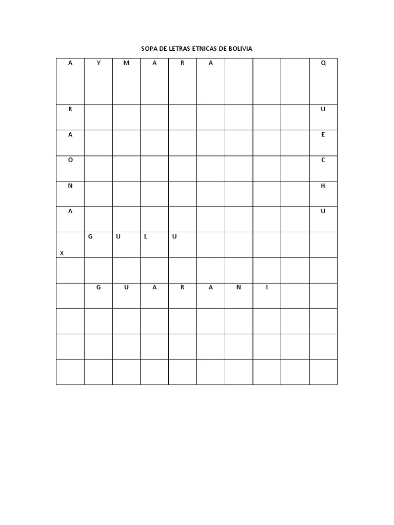 Sopa de Letras Etnicas de Bolivia | PDF