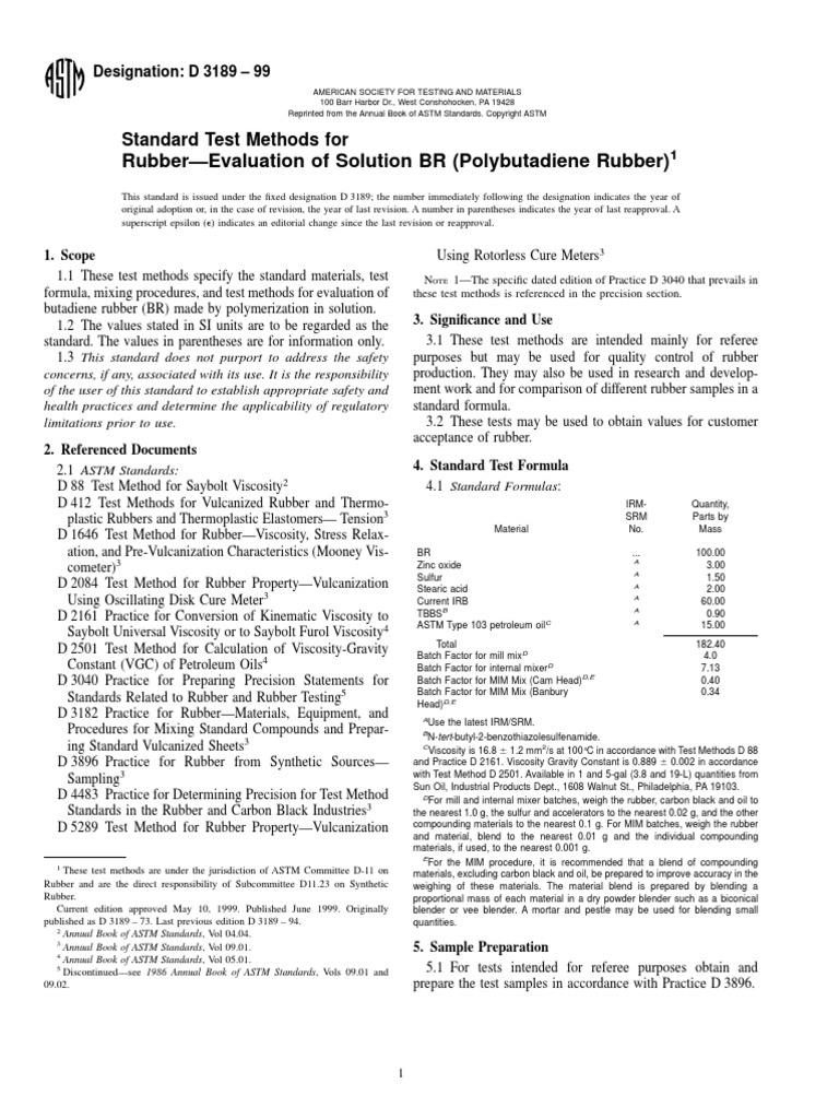 Rubber-Evaluation of Solution BR (Polybutadiene Rubber) : Standard Test ...