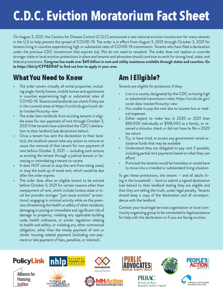 CDC Eviction Moratorium Overview | PDF | Eviction | Landlord