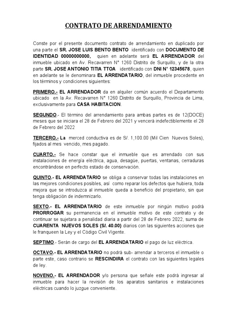 Modelo de Contrato de Renta de Departamento | PDF | Derecho privado ...