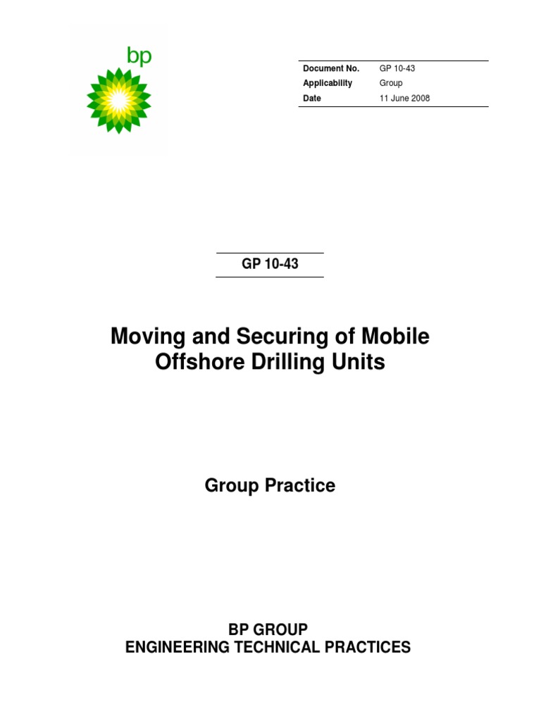 Moving and Securing of Mobile Offshore Drilling Units: Group Practice | PDF | Offshore Drilling ...