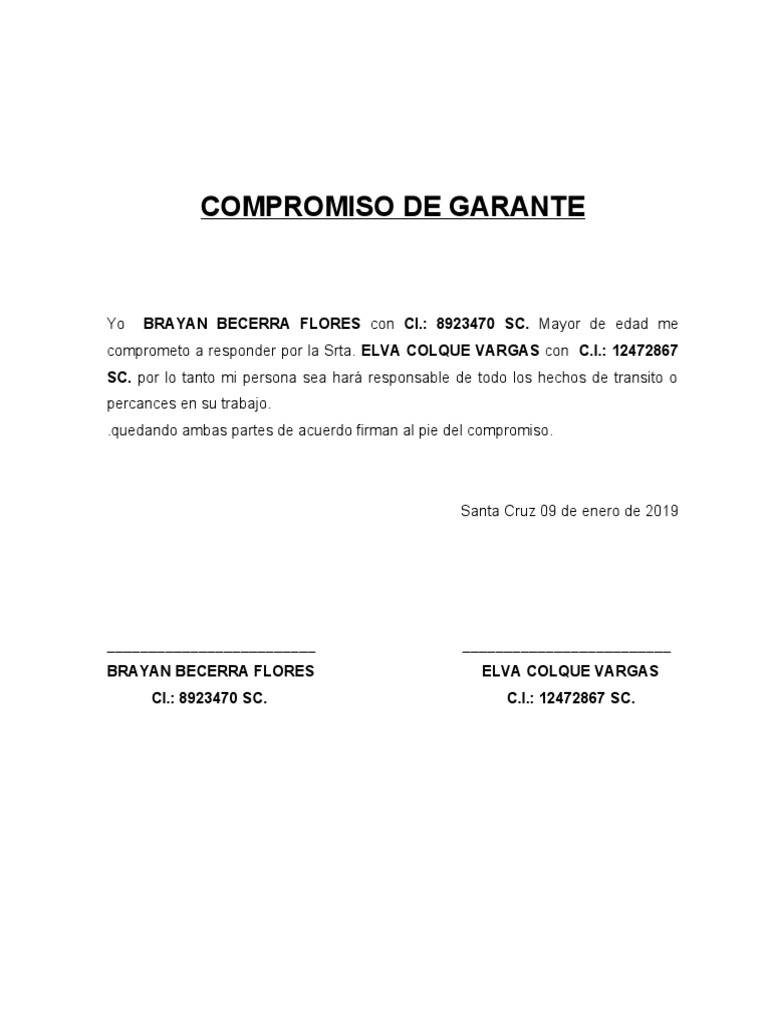 Carta de Compromiso de Garante | PDF